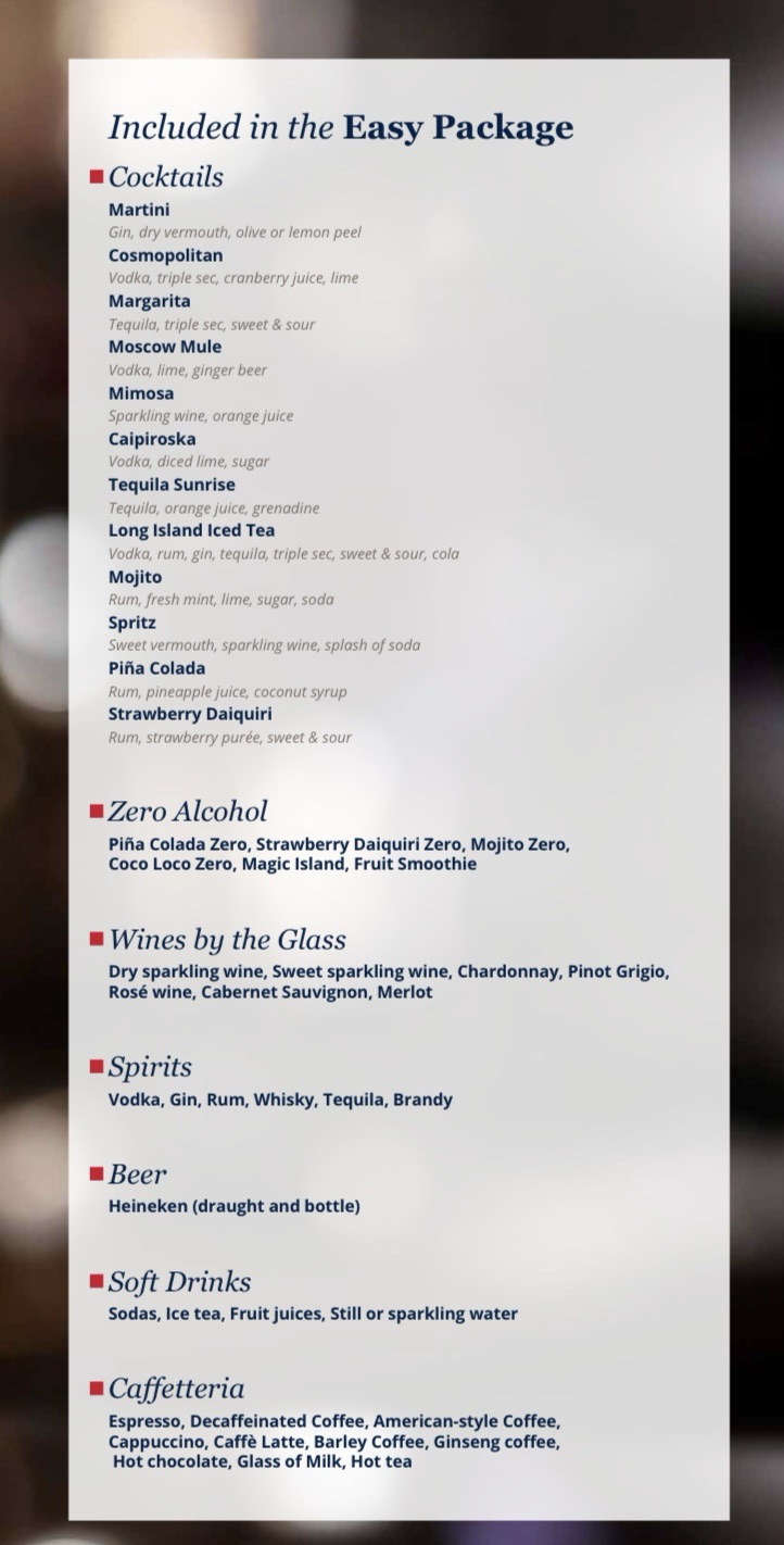 MSC Virtuosa Drinks Menus & Packages Guide