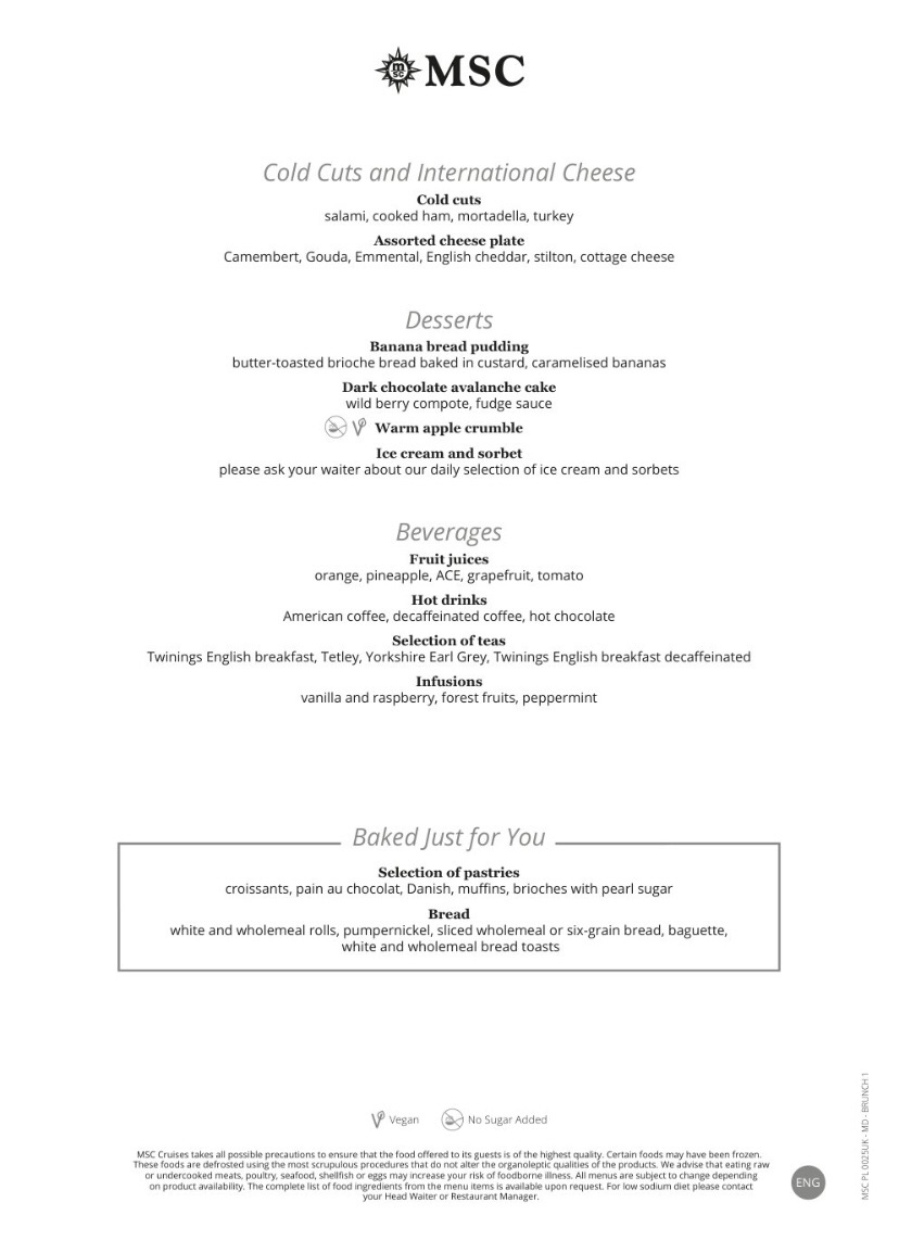 MSC Virtuosa Main Dining Room Menus 2025 – Breakfast, Brunch, Lunch ...