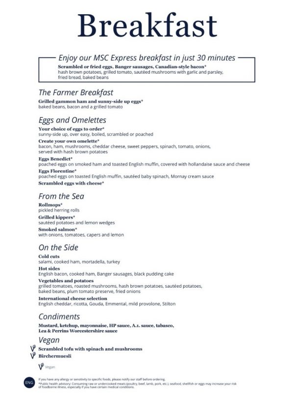 MSC Virtuosa Main Dining Room Menus 2025 – Breakfast, Brunch, Lunch ...