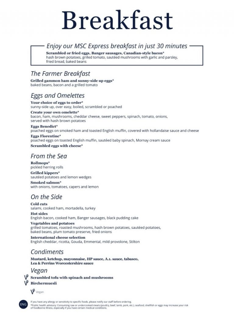 MSC Virtuosa Main Dining Room Menus 2025 – Breakfast, Brunch, Lunch ...