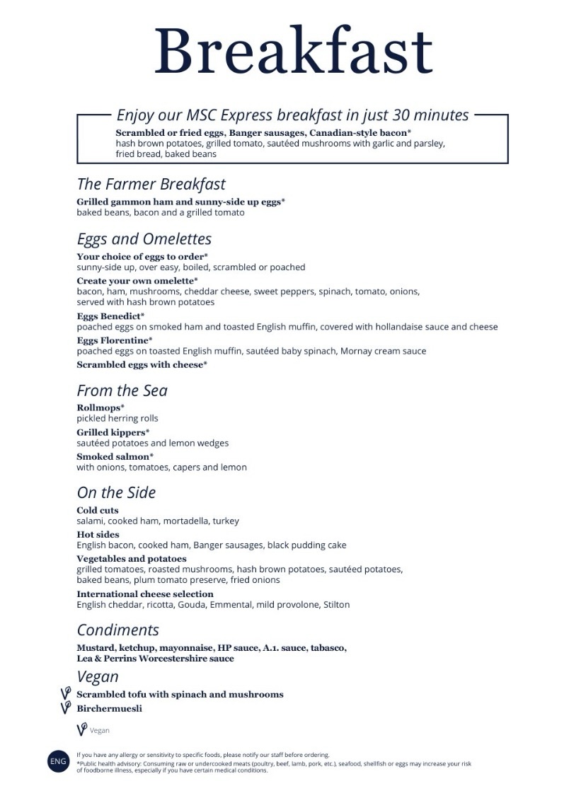 MSC Virtuosa Main Dining Room Menus 2025 – Breakfast, Brunch, Lunch ...