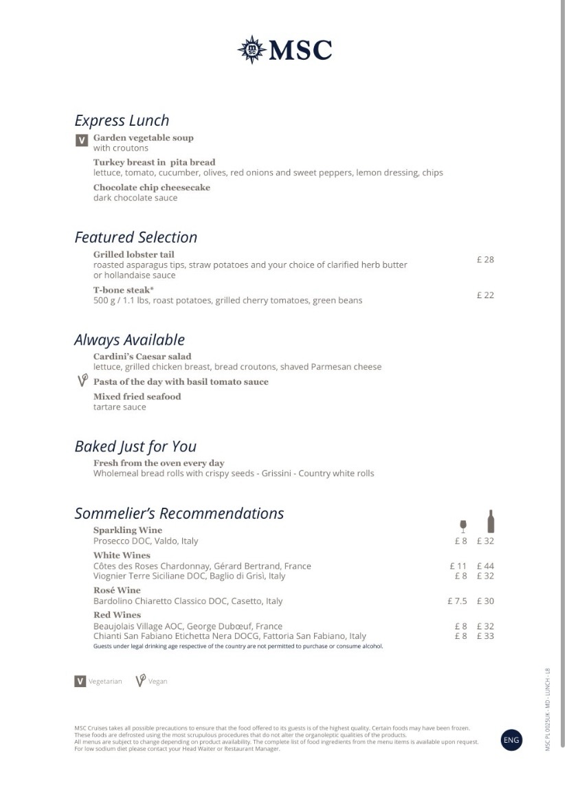 MSC Virtuosa Main Dining Room Menus 2025 – Breakfast, Brunch, Lunch ...